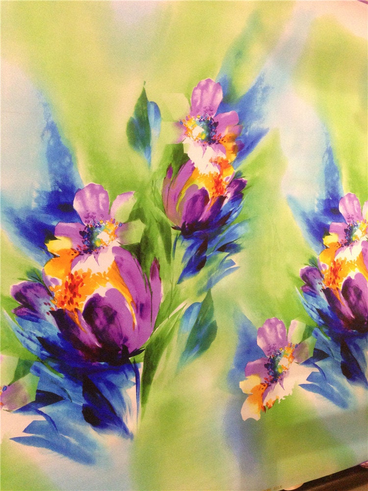 Printed Silk Satin Fabricbeautiful Abstract Hand Paint - Etsy