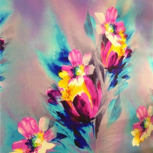 Printed Silk Satin Fabricbeautiful Abstract Hand Paint - Etsy