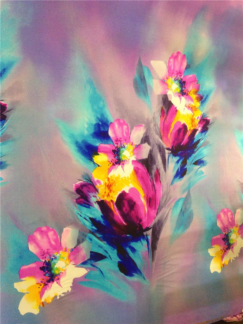 Printed Silk Satin Fabricbeautiful Abstract Hand Paint - Etsy