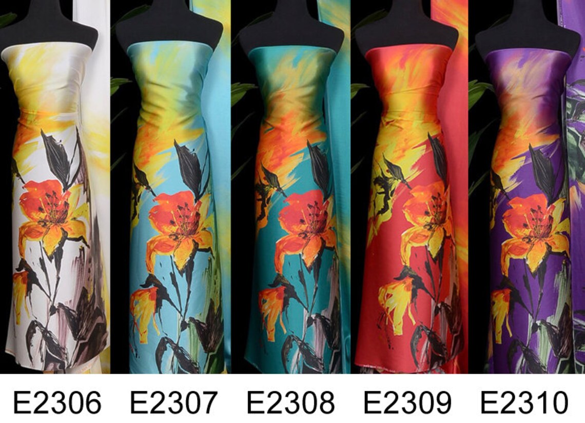 Luxury Large Big floral Print 100% pure silk satin fabric | Etsy