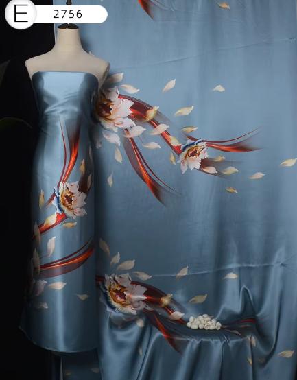 Haute Couture Luxury Silk Satin Fabric Bella Abstract Flowers Print ...