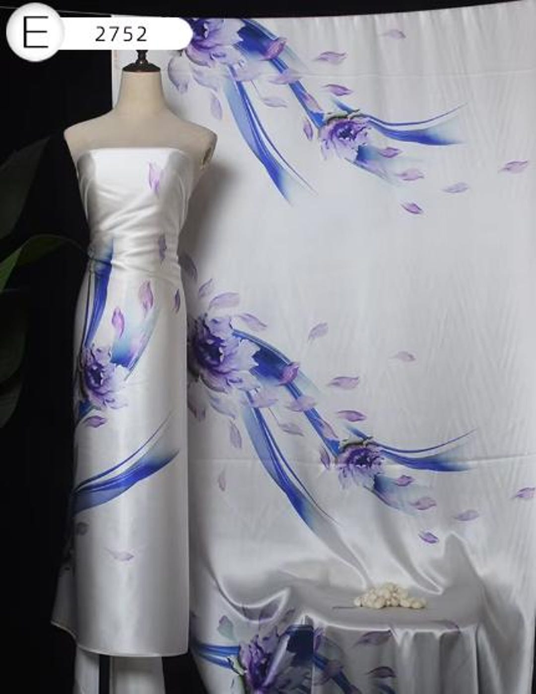 Haute Couture Luxury Silk Satin Fabric Bella Abstract Flowers Print ...