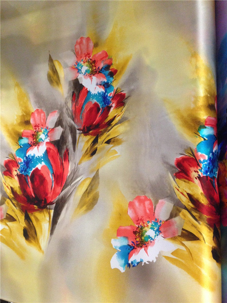Printed Silk Satin Fabricbeautiful Abstract Hand Paint - Etsy