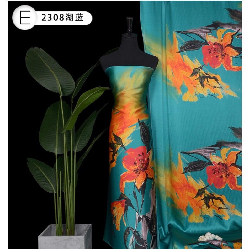 Luxury Large Big Floral Print 100% Pure Silk Satin Fabric - Etsy