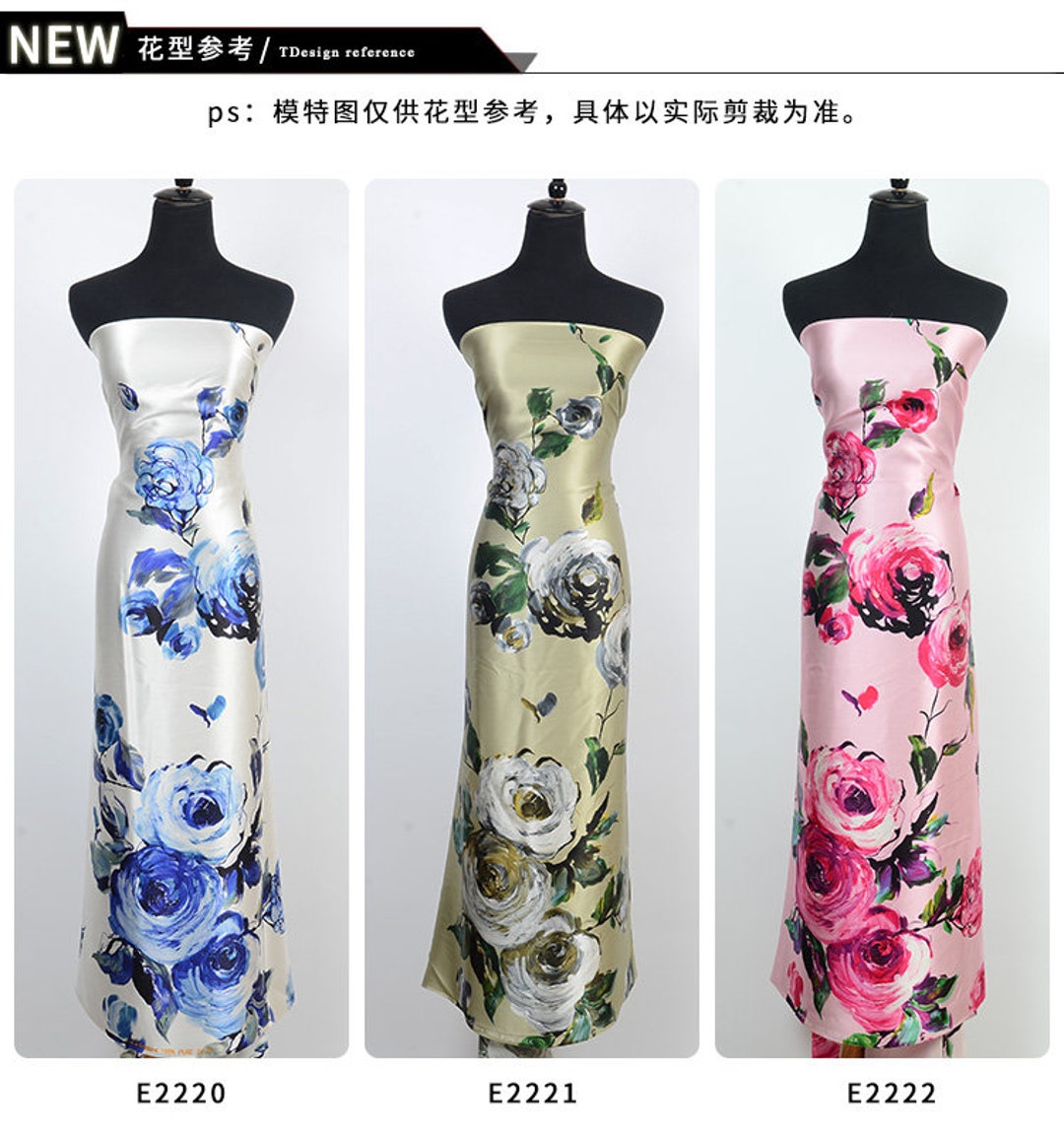 Rose Floral Design Printed Silk Satin Fabricfor Silk Scarf - Etsy