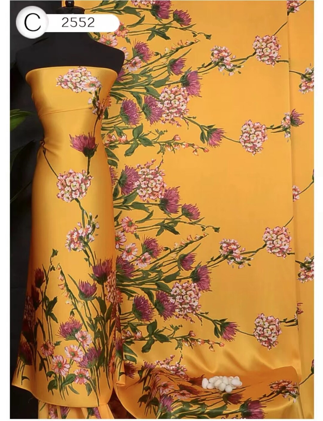 Designer Luxury Haute Couture Floral 100 Pure Silk Satin Fabric for ...