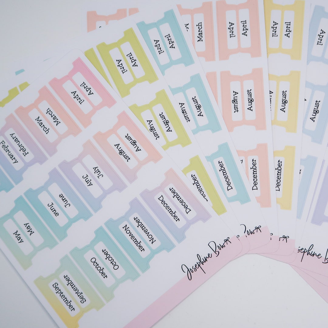 MONTHLY TABS Font Style 2 Foldover Tabs for Planners 14 Colour - Etsy