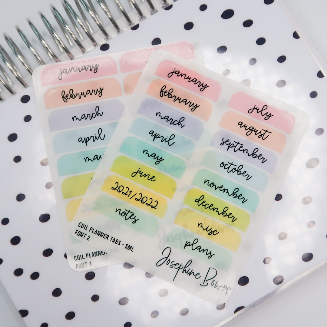 COIL PLANNER TABS Transparent Font 1 13 Colour Choices Decorative Tabs ...