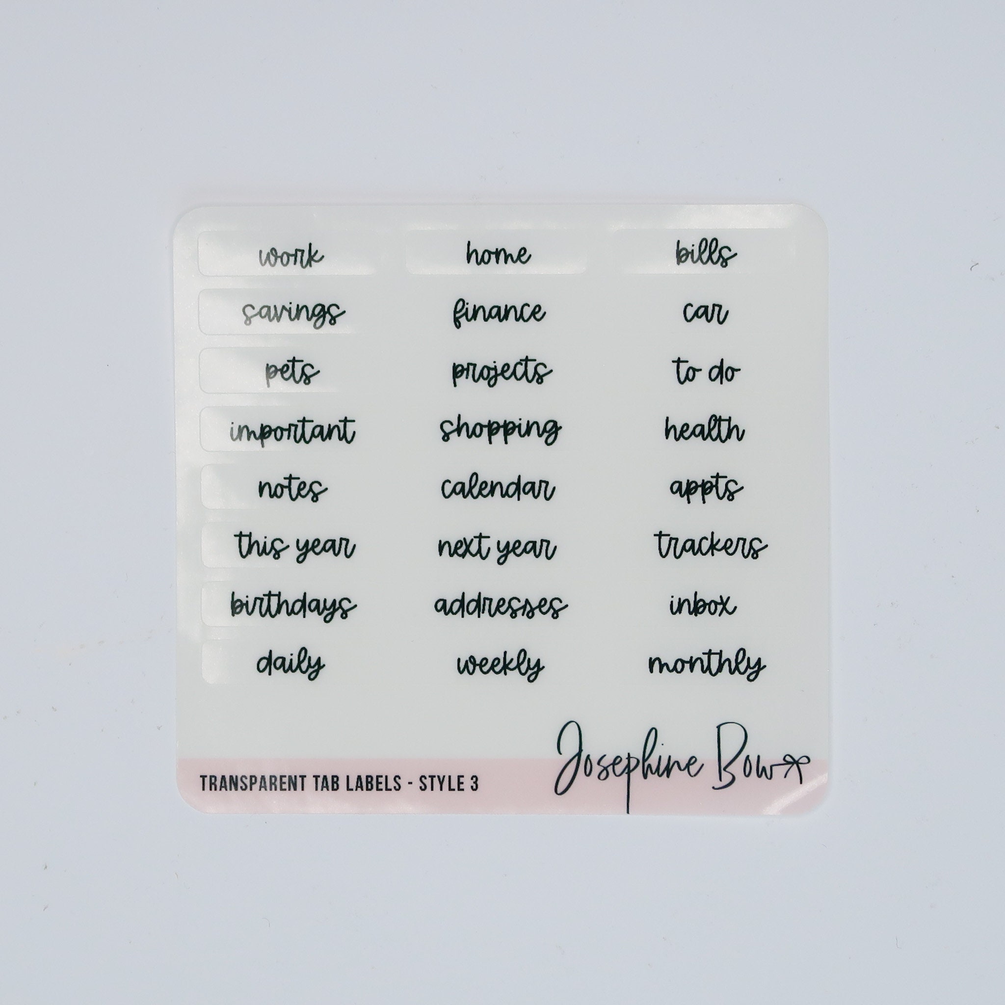 TAB LABELS Transparent Tab Headers for Planners 6 Font Choices - Etsy