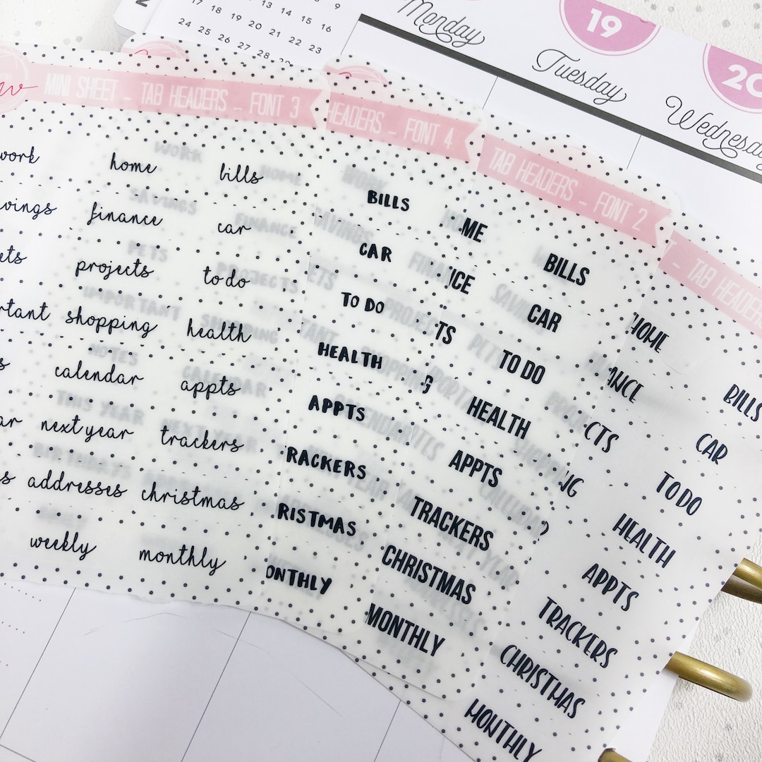 TRANSPARENT TAB LABELS Transparent Stickers Planner Stickers Functional ...