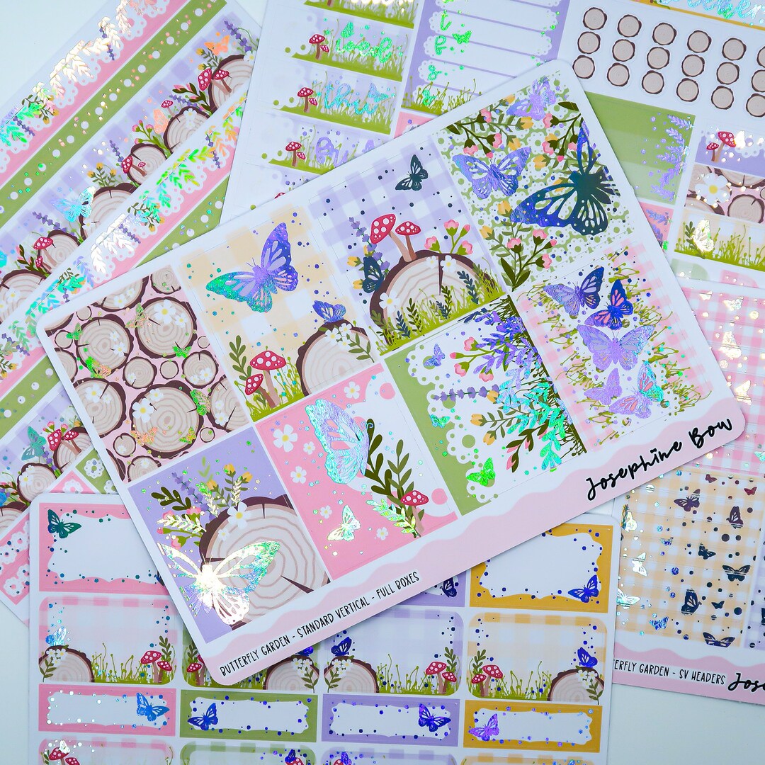 BUTTERFLY GARDEN Planner Stickers Foiled Stickers Standard Vertical ...