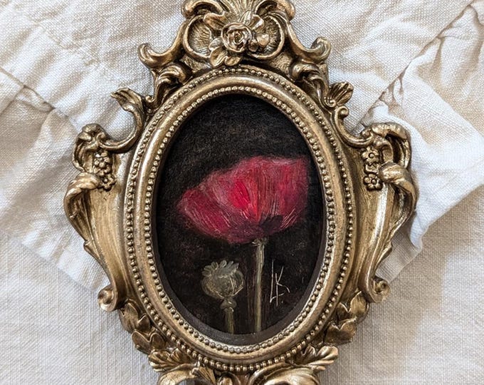 Red Poppy Floral Living Room Decor Cottage Core Painting Small Original ...