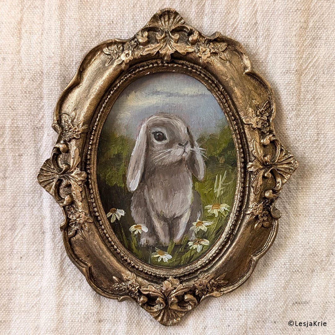 Rabbit Small Art ORIGINAL Oil Painting Bunny Framed Art Personalized ...