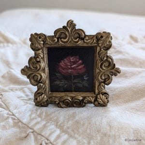 Red Rose Small ORIGINAL Oil Painting: Framed Standing Vintage Style ...