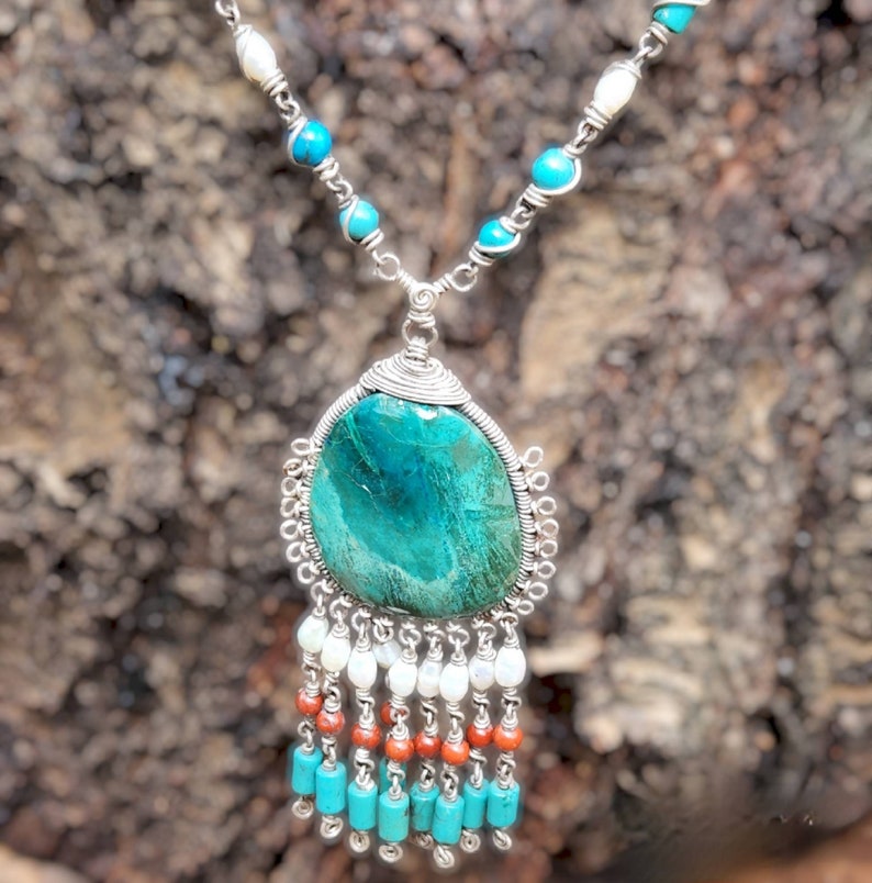 Eilat Stone Pendant Wire Wrapped, Silver Wire Hand Made With Turquoise ...
