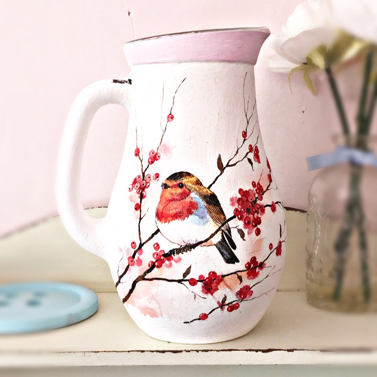 Robin Vase Jug for Flowers Robin Gift Robin Home Decor | Etsy UK