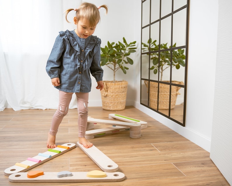 Wooden Balance Beam Set - 8 Beams, Double-sided Balance Beam, Balance ...