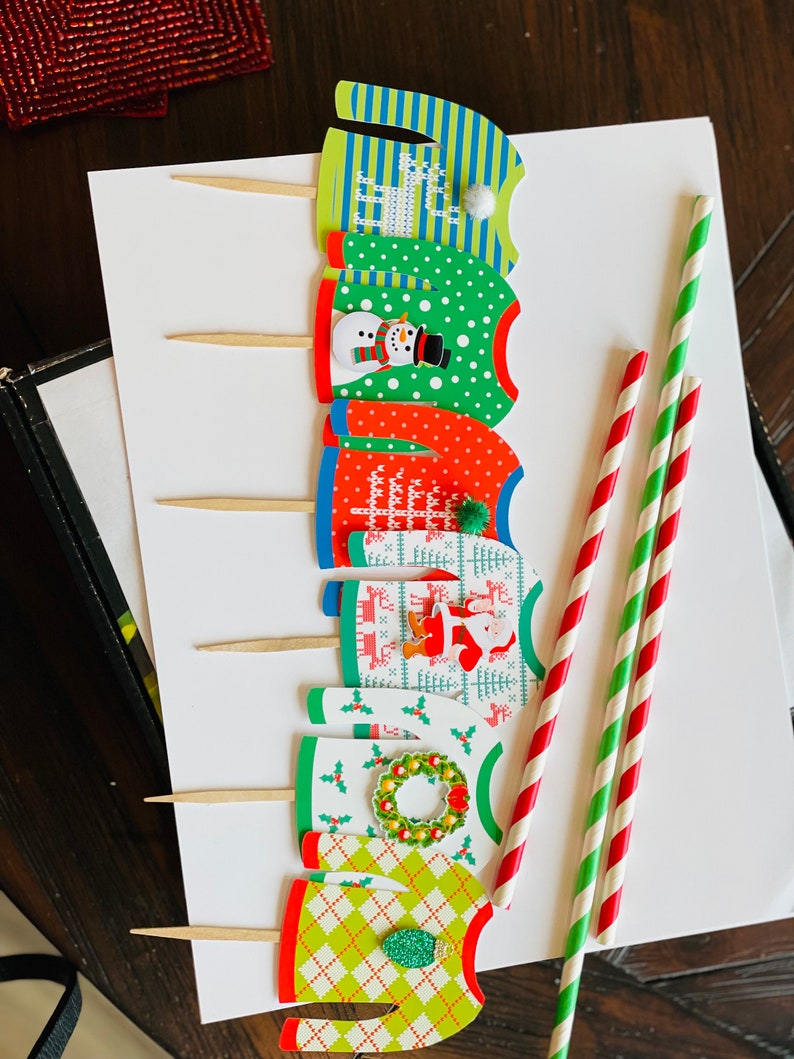 12 Ugly Sweater Cupcake Toppers, Holiday Party, Christmas Cake Toppers ...