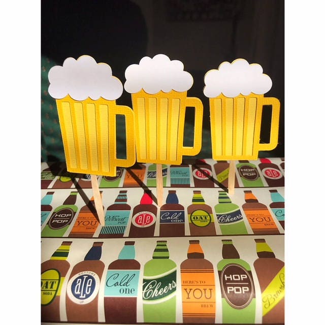 Beer Cupcake Toppers Beer Mug Toppers Cheers and | Etsy