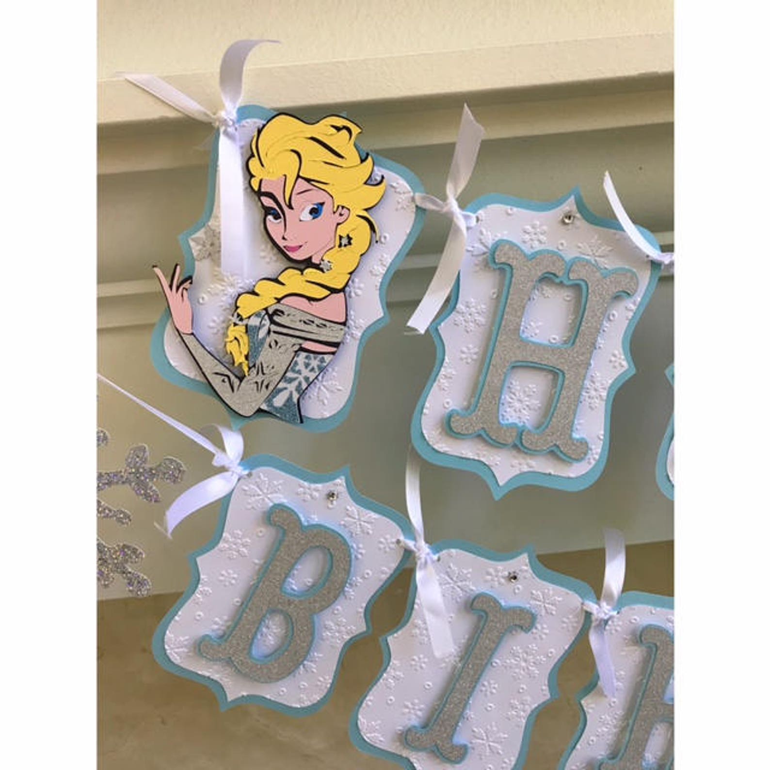 Frozen Banner, Frozen Birthday Banner,blue, White & Silver Frozen ...