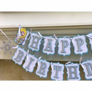 Frozen Banner, Frozen Birthday Banner,blue, White & Silver Frozen ...