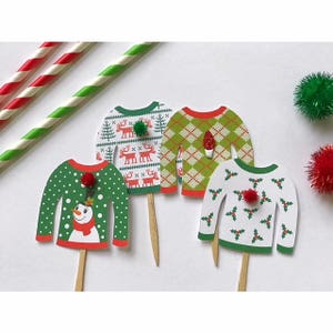 12 Ugly Sweater Cupcake Toppers Holiday Party Christmas Cake - Etsy