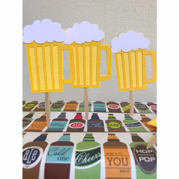 Beer Cupcake Toppers Beer Mug Toppers Cheers and | Etsy