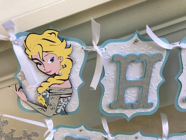 Frozen Banner, Frozen Birthday Banner,blue, White & Silver Frozen ...