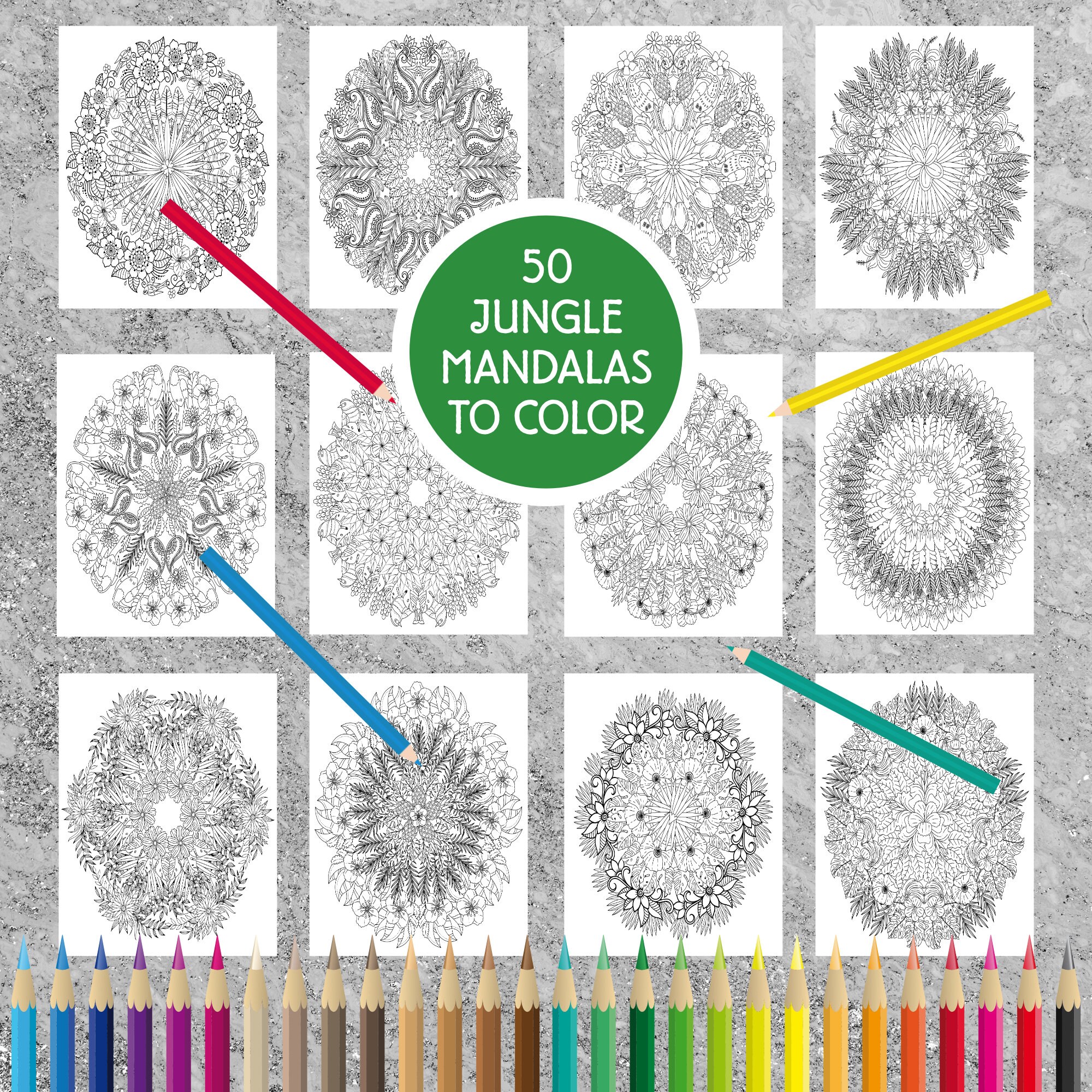 50 Jungle Mandala Coloring Pages - Etsy