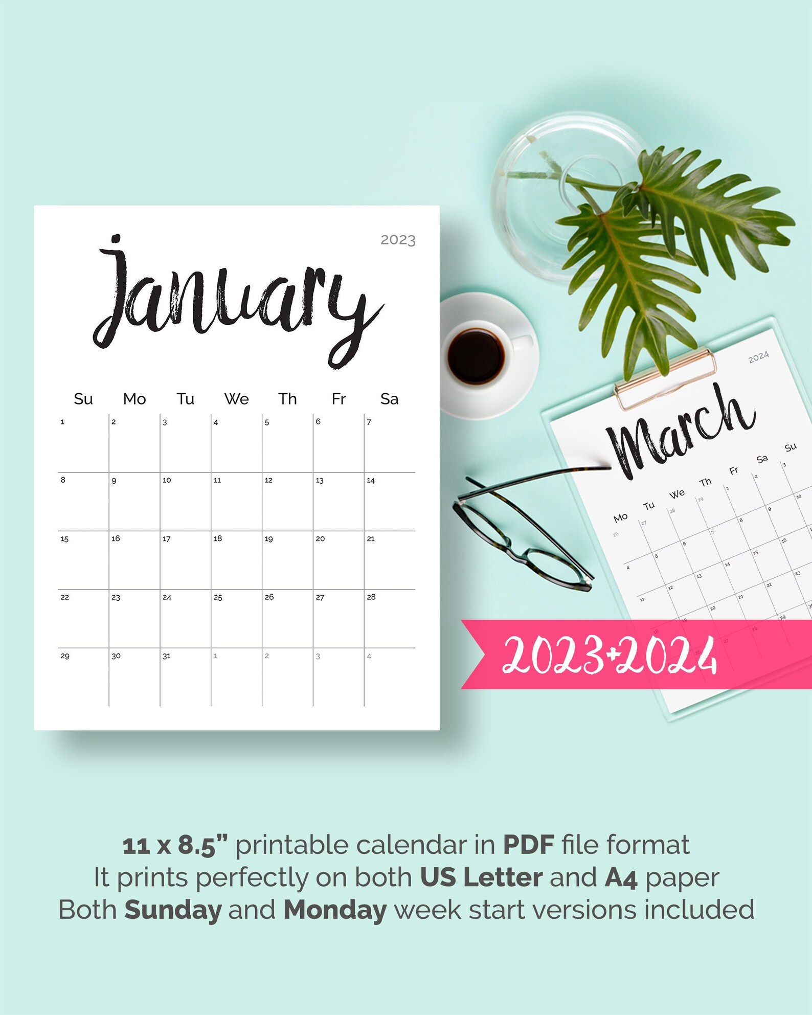 Druckbarer Kalender 2023 2024 Tischkalender PDF Download - Etsy.de