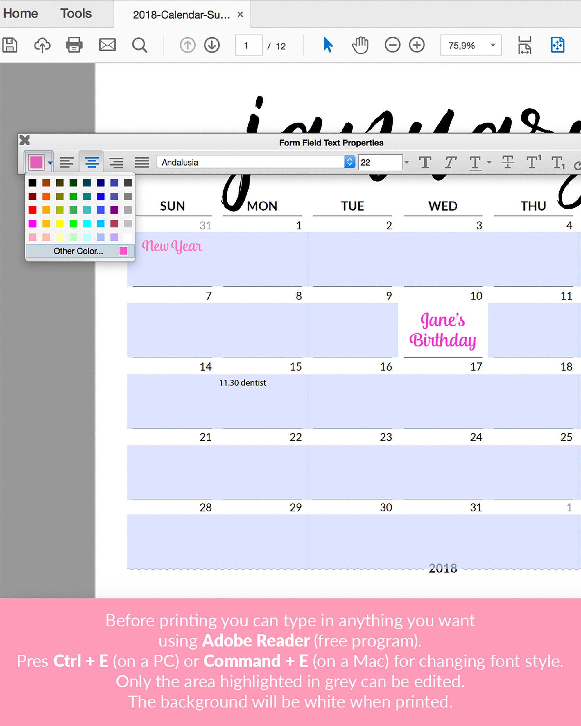 EDITABLE Calendar 2026 Printable Calendar to Type in 2026-2027 Desk ...