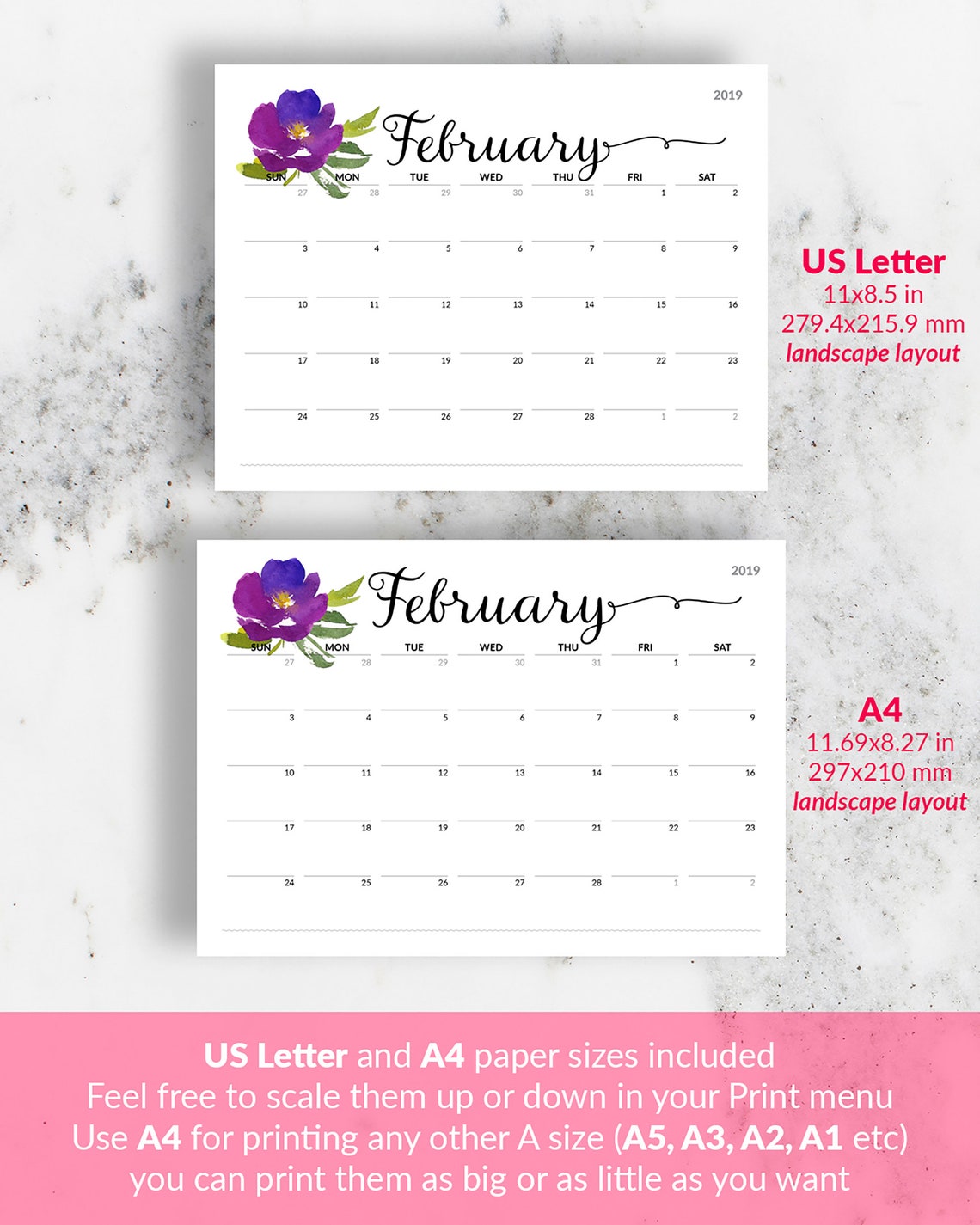 Floral Calendar PRINTABLE Calendar to Type in 2022 Wall - Etsy Canada