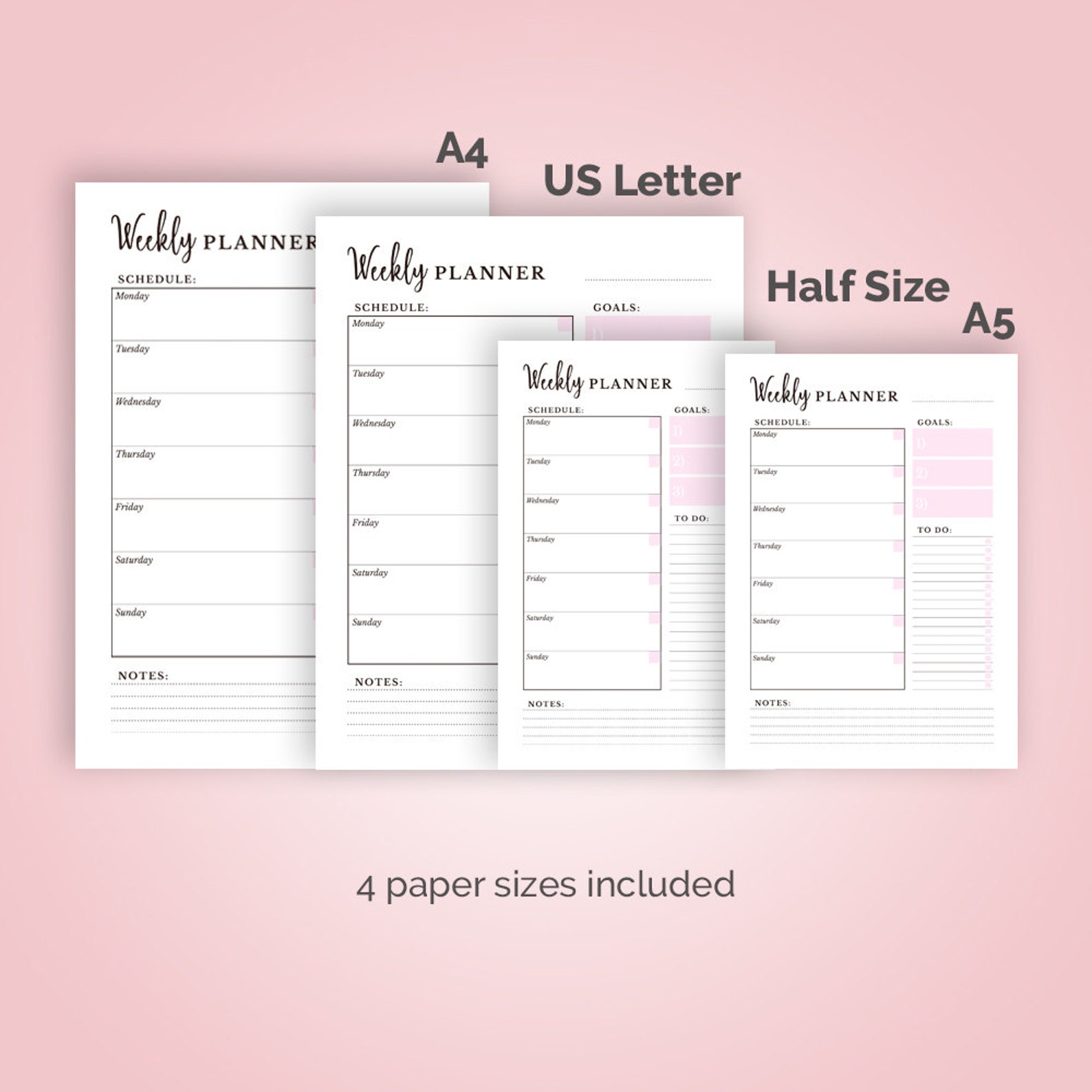 Weekly Planner Printable Weekly Planner Inserts, Weekly Schedule ...