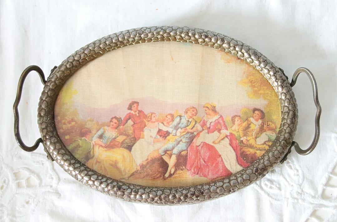 Beautiful Small Antique Vanity Tray With Silver/gold Metal Frame ...