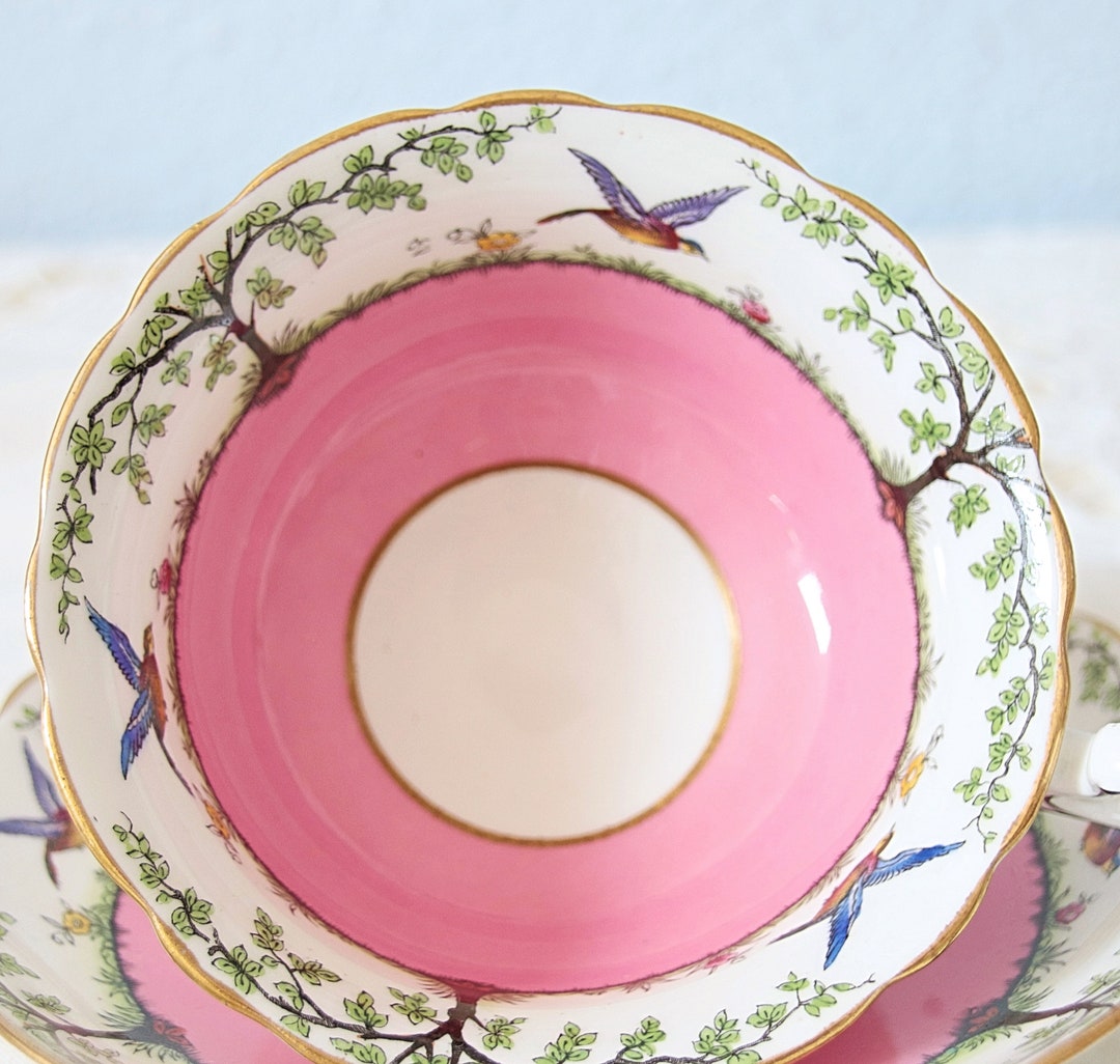 Hard to Find Antique Aynsley 'birds and Trees' Teacup and Saucer, Pink ...