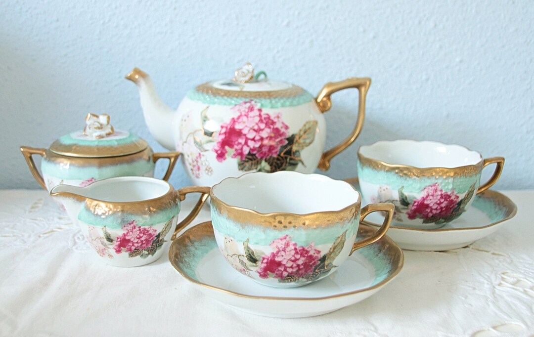 Hard to Find Vintage Meande Tete-a-tete Tea Set, Pink Hydrangea Decor ...