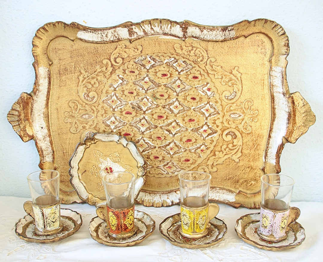 Hard to Find Vintage Florentine Tea Set for Four Tray - Etsy