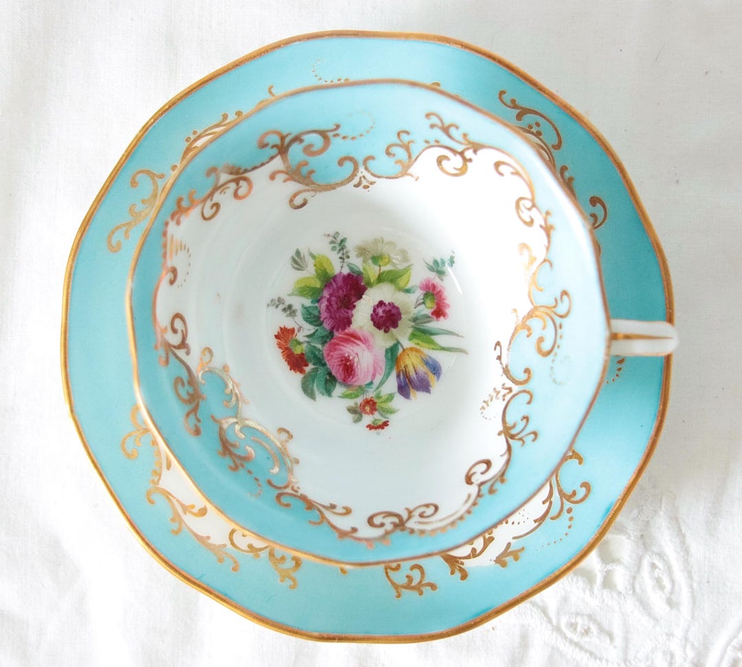 Rare Antique Jacob Petit Teacup and Saucer, Hand Painted Flowers and ...