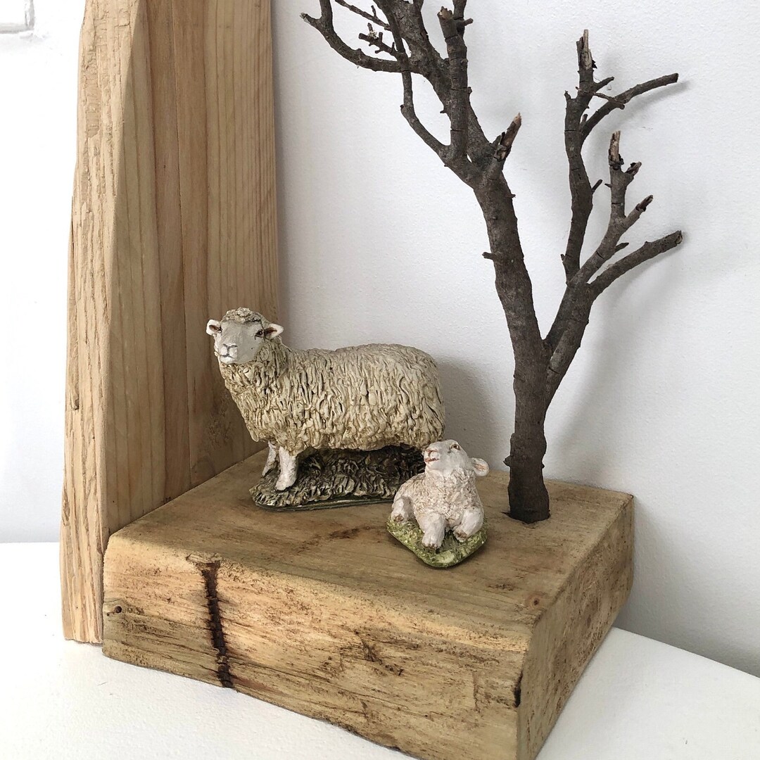 1 Sheep Wooden Bookend, Handmade Rustic Easter Bookend, Rural Country ...
