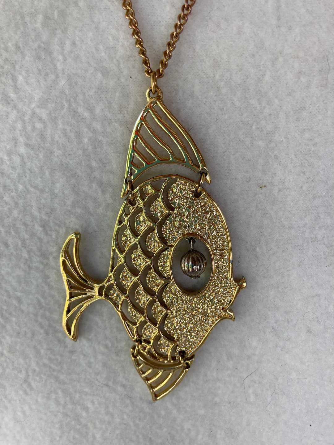Vintage 70's Gold Toned Dangling Fish Pendant Necklace - Etsy