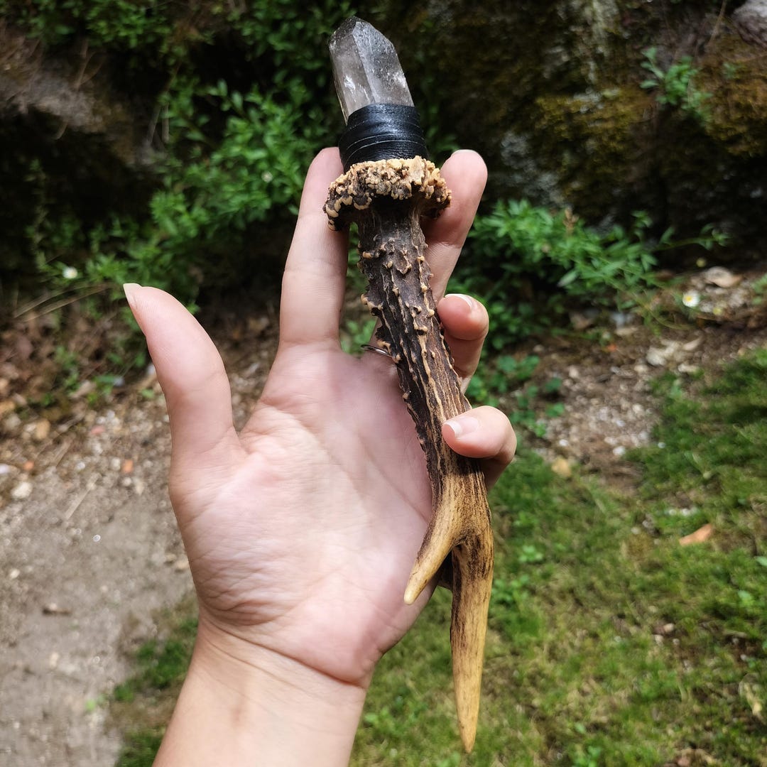 Handmade Antler Wand With Smoky Quartz, Meditation and Healing Tool ...