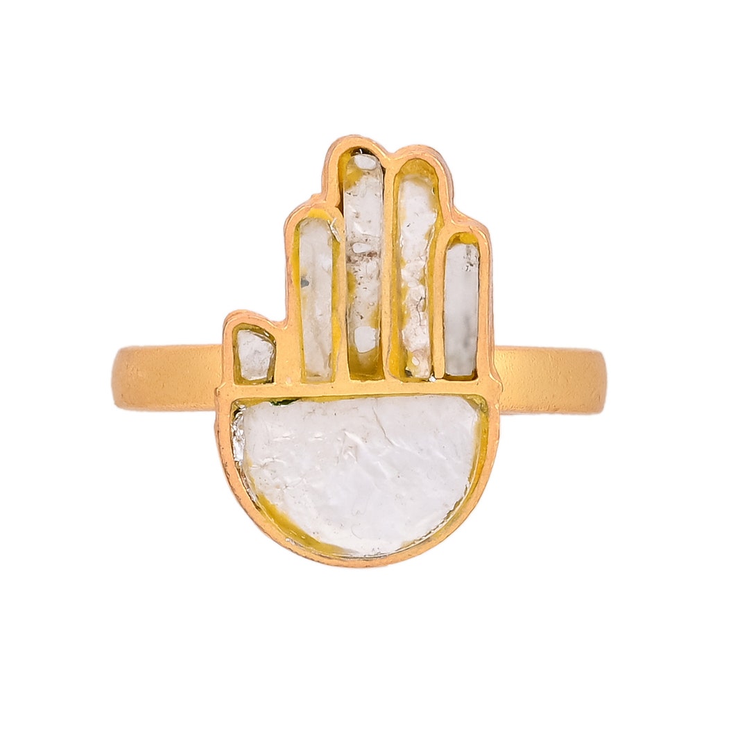 Gold Plated Sterling Silver Hand Ring: White Gemstone Ethnic Design - Etsy