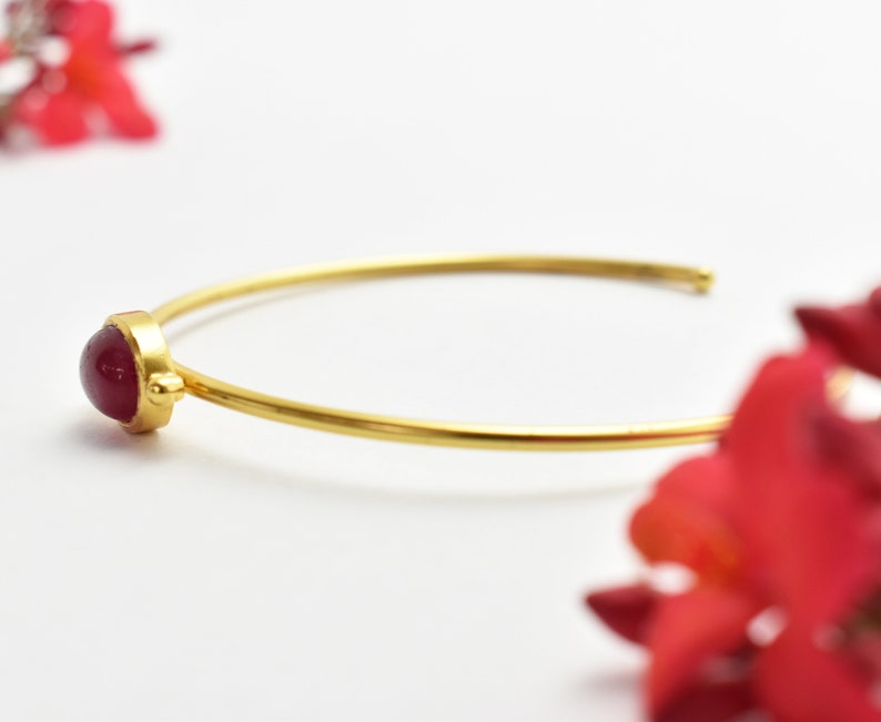 Red Quartz Oval Gold Plated Bangle, 925 Sterling Silver Gold Plated ...