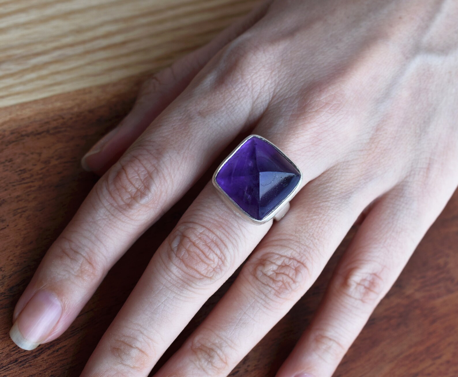 Elegant Pomellato Nudo Ring, Natural Amethyst Sugarloaf Ring, 925 ...