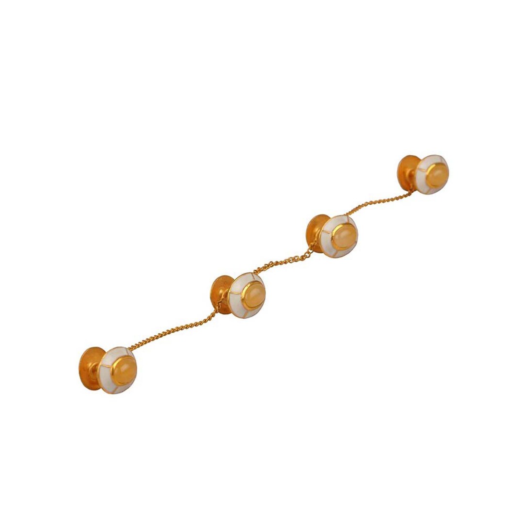 925 Silver Gold Plated Buttons Set, Yellow Oval Aventurine Kurta ...