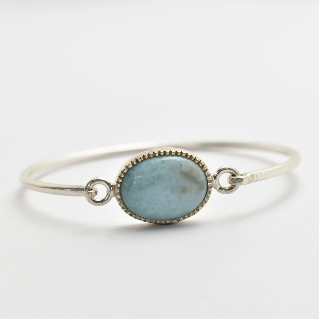 Elegant Larimar Silver Bangle, Natural Larimar Oval Bangle, 925 ...