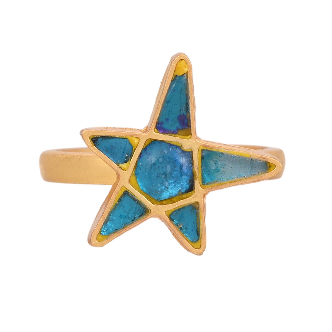 Blue Celestial Inspired Star Ring, 925 Sterling Silver Gold Plated ...