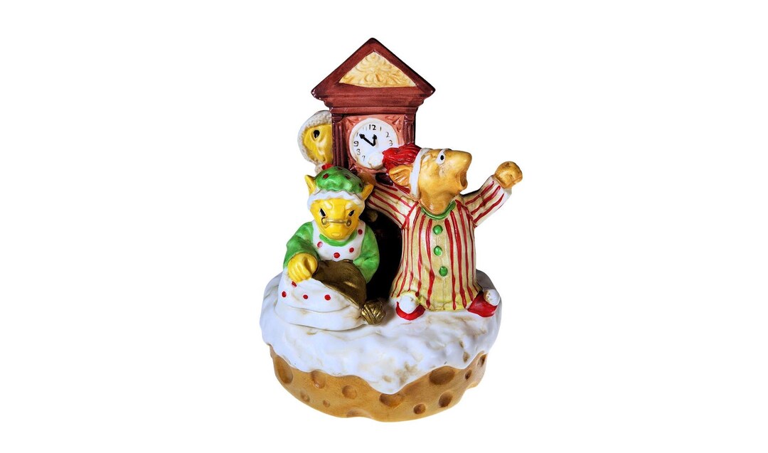 Music Box Mouse Family Toyland Hand Painted Christmas Holiday Wind-up ...