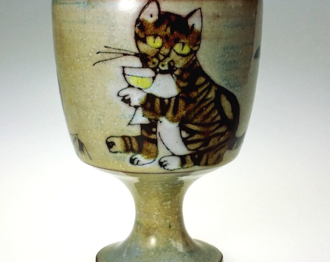 Chelsea Pottery England Cat Goblet Artisan Studio Crafted Joyce Morgan ...