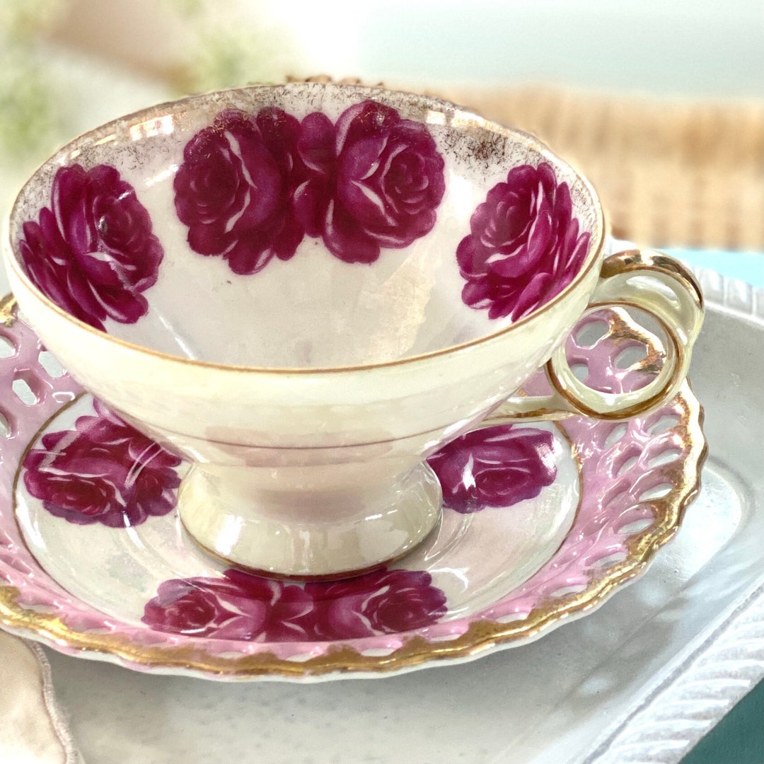 Large Wide Mouth Vintage Tea Cup, Japanese Lustreware Teacup and Saucer ...